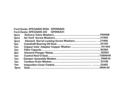 Seal kit for Simms 3 cylinder diesel injection pumps SPE3A - Diesel ...